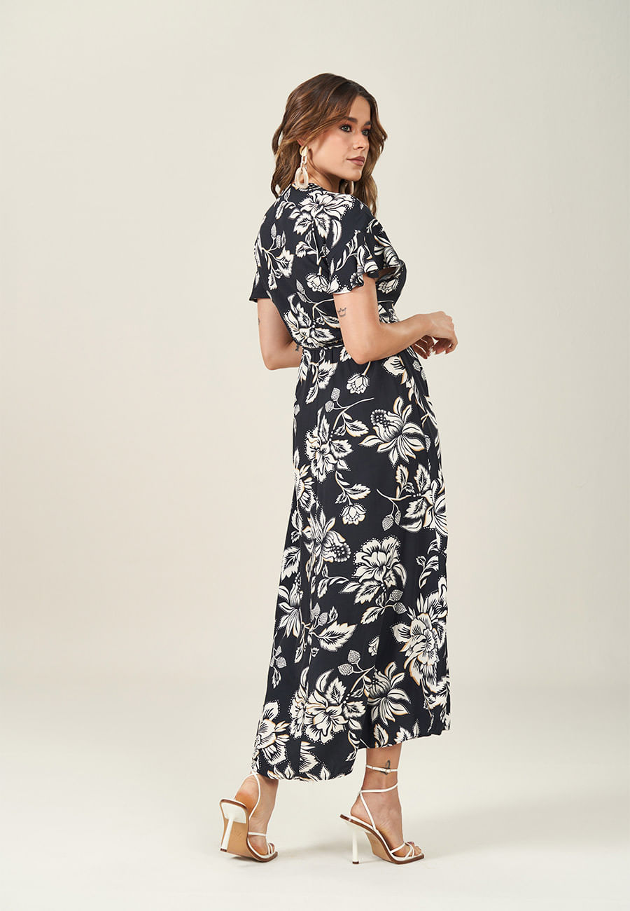 Vestido Longo de Manga Curta em Plano Viscose Doce Trama | Doce Trama Shop